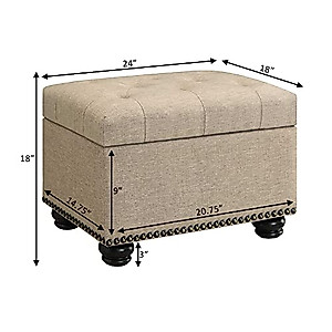Convenience Concepts Designs4Comfort 5th Avenue Storage Ottoman 24" - Contemporary Foot Stool and Seat with Hinged Lid for Living Room, Dining Room, Office, Tan