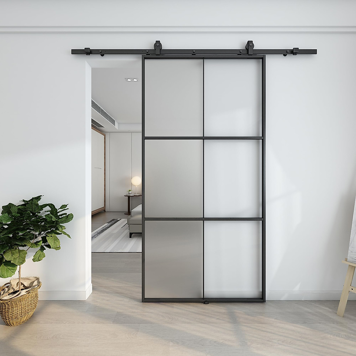 BARNSMITH 42in x 84in Aluminum Glass Barn Door Panel DIY Frosted Tempered Glass Door Slab Disassembled(Sliding Hardware not Included), Lightweight Sliding Door, Easy Assembly