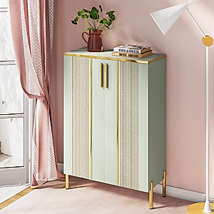 Tribesigns Shoe Cabinet with Doors, 6-Tier Shoe Storage Cabinet with Adjustable Shelves, Wooden Shoes Rack Shoe Storage Organizer for Entryway, Hallway, Closet, Living Room, Light Green