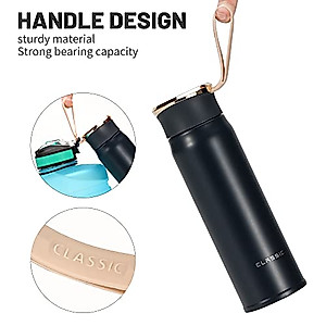 SPARKWA Stainless Steel Water Bottle - Insulated Water Bottle - Reusable Leak Proof Thermos Flask with Lid Handle for Sports, Travel, Hiking and Biking - 12 hrs hot or 24 hrs cold - Dark Blue, 15 Oz