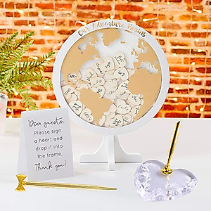 HingoFuni Gold Bow Signing Pen and Acrylic Heart Holder for Wedding Bridal Guest Sign in Anniversary Engagement Ceremony Birthday Party Graduation Office Guest Book Ballpoint Pen Reception