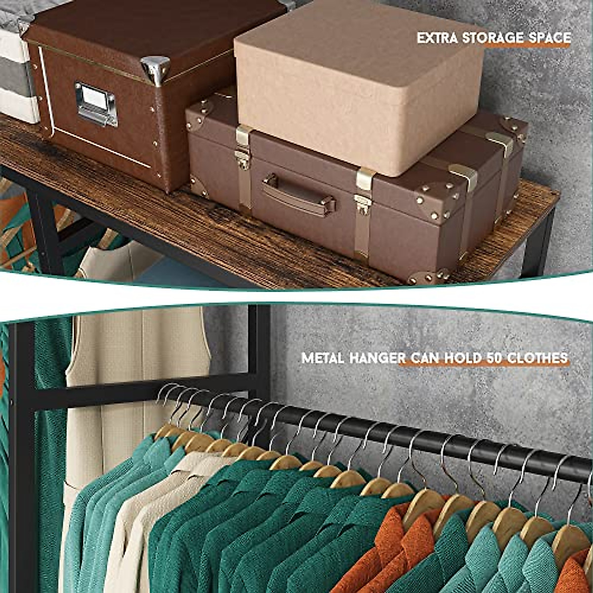 REIBII Free Standing Closet Organizer Heavy Duty, Wardrobe Clothes Organizer, Freestanding Closet Organizer System, Metal Closet Rack Holds 300lbs, Easy Assembly, Clothes Rack, 71"H x 39.5" W x 16" D