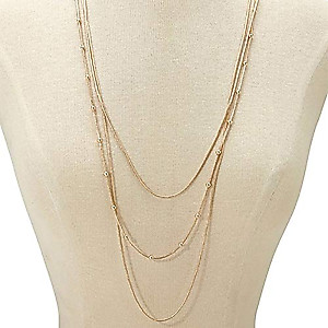 COLORFUL BLING Multilayer Choker Long Chain Tassel Pendant Necklace for Women Beads Necklace Long Bar Charm Chain Jewelry (A Gold three layer)