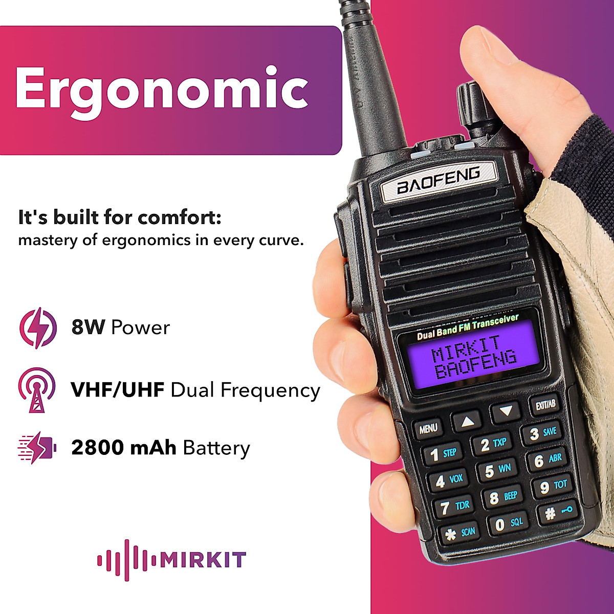 Mirkit Baofeng UV-82 MK5 8W Max Power 2024 Ham Radio VHF/UHF 144-148/420-450 mhz Two Way Radio with Baofeng Battery 2800 mAh - Tactical Radio & Mirkit Software for Walkie Talkies