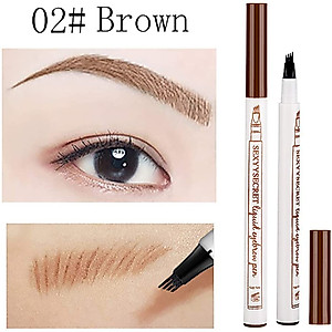 Waterproof Eyebrow Pen Microblading Eyebrow Pen Makeup with a Micro-Fork Tip Liquid Eyebrow Pencil (2#Brown)