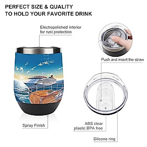 WYUSPGK 304 Stainless Steel Insulated Cup, Summer Sea Cruise Print Smooth Rim, Durable & Reusable - Perfect for Office, Home, And Travel