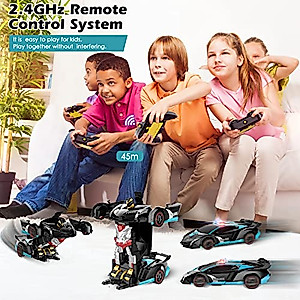 Febyhim Remote Control Car, 2.4Ghz Transform RC Cars, 1:18 Scale Police Car Toy with Flashing Light, One Button Transformation,360 Degree Rotating Drifting Toys for Boys Age 4-7