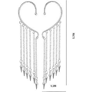 Black Ear Cuff Earrings for Women Non Piercing,Ear Wrap Earrings Long Tassel Ear Cuffs Chain Droping Earrings Jewelry(C:Bullet B)