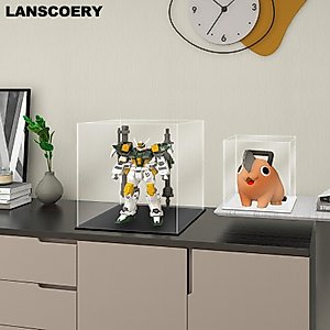 LANSCOERY Acrylic Display Case, Assemble Showcase Display Box for Collectibles, with Dustproof & Seamless Display Design, 6x6x6inch White Base