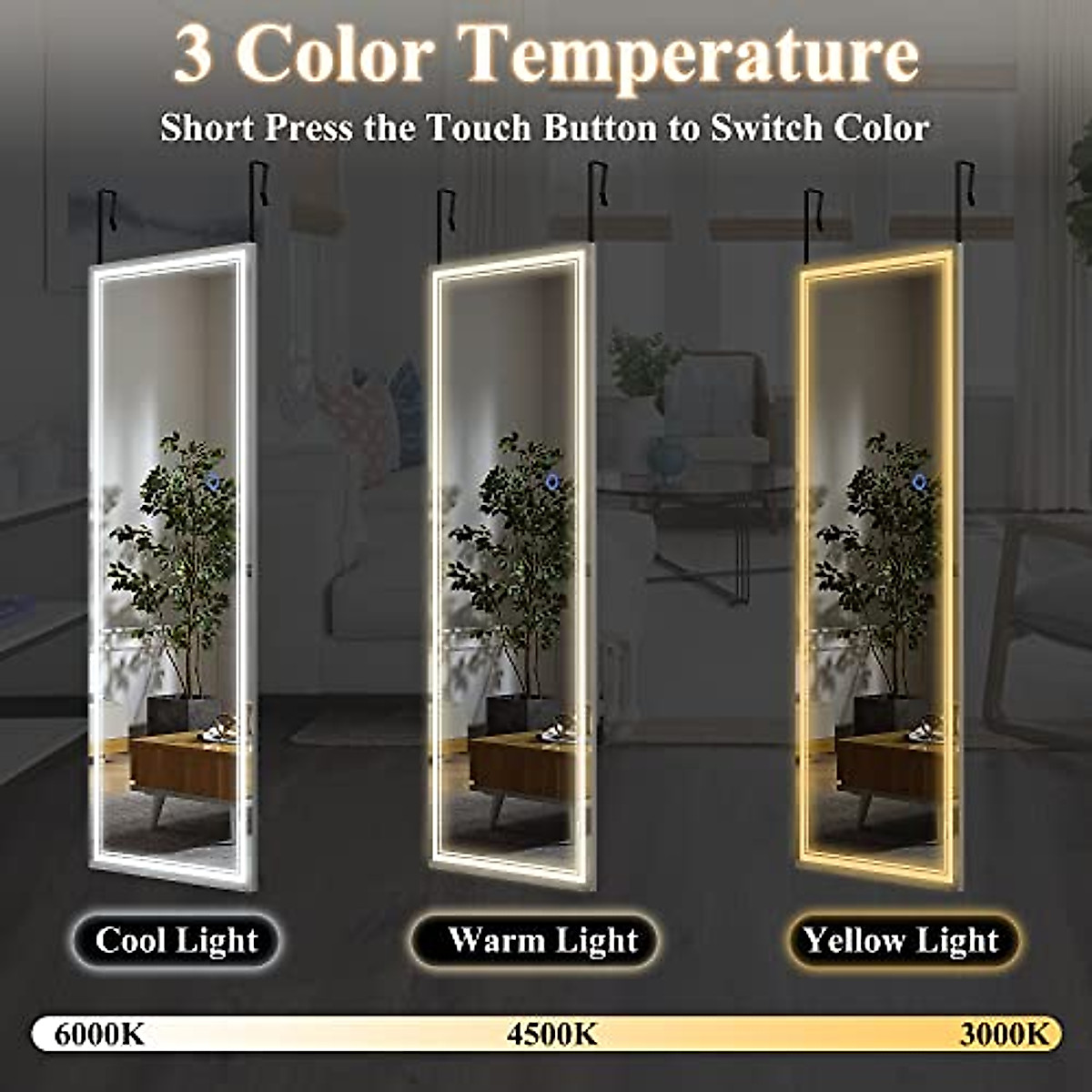 NeuType Full Body Mirror with Lights, 51"x18" LED Mirror Full Length, Full Length Mirror with LED Lights, Wall Mounted Door Hanging Mirror, Dressing Mirror for Bedroom Living Room, Silver