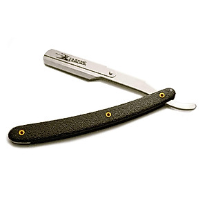 Classic Samurai Stainless Steel Professional Barber Straight Edge Razor with 100 Count Single Edge Razor Blades (Black W/Pattern)