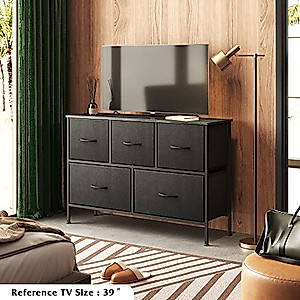 WLIVE 2-Drawer Nightstand and 5-Drawer Dresser Set, Fabric Storage Tower for Bedroom, Hallway, Nursery, Closets, Tall Chest Organizer Unit with Textured Print Fabric Bins, Steel Frame, Charcoal Black