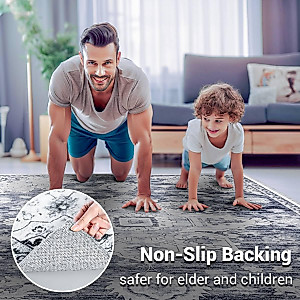 Shilucheng Area Rugs 9x12,Area Rug for Living Room,Machine Washable Area Rugs with Non Slip,Soft Low Pile Area Rug,Large Rugs Clearance (Grey/Blue)