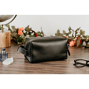 VELLAIRE Genuine Leather Toiletry Bag, Travel Toiletry Bag For Men, Men's Toilety Bag, Father's Day Gift, Shaving Bag Cosmetic Bag For Women, Leather Toiletry Bag For Men (3 Black)