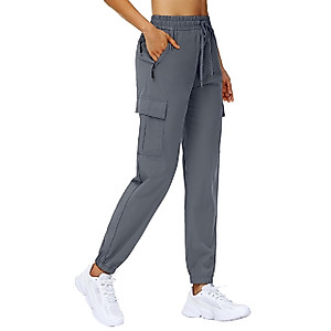 MOUEEY Women's Cargo Joggers Lightweight Quick Dry Athletic Water Resistant Lounge Casual Pants with Zipper Pockets Grey 3XL