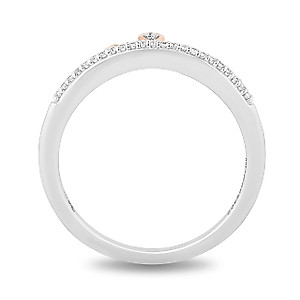 Jewelili Enchanted Disney Fine Jewelry Sterling Silver and 10K Rose Gold 1/6 Cttw Natural White Round Diamond Elsa-Anna Duo Stack Ring, Size 6