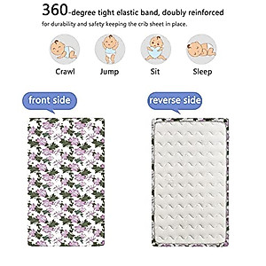 Peony Themed Fitted Crib Sheet,Standard Crib Mattress Fitted Sheet Toddler Bed Mattress Sheets-Great for Boy or Girl Room or Nursery,28“ x52“,Lilac Army Green Pale Purple Reseda Green