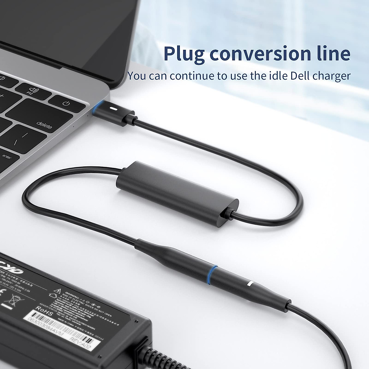 USB C Cable PD 4.5 x 3.0mm Male to DC Female 12V 19V 20V Adapter, USB-C to 4.5x3.0mm 100w 19.5V Adapter Made fit for Dell Inspiron Vostro Laptop Series