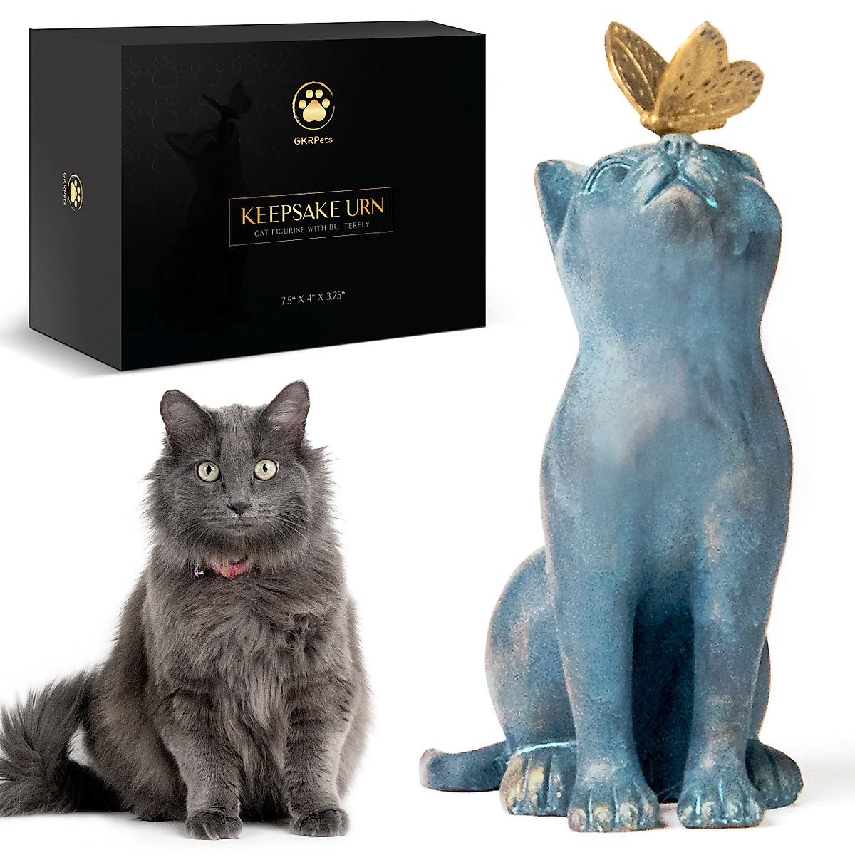 Small Cat Urn for Ashes, Hand-Painted Pet Urns for cats, Small Urn for Cat, Suitable for Small Pets 10lbs or less, Secure and Leak-Proof, Thoughtful Memorial Keepsake Gift - 7.5" x 4" x 3.25"