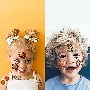 Ooopsiun Hippie Temporary Tattoos for Kids - 70 Styles,Groovy 70s Peace and Love Flower Power Birthday Party Favors for Boys Girls