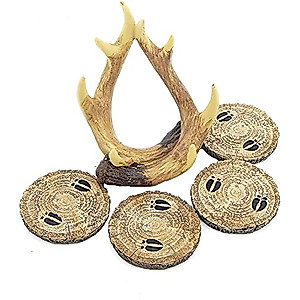 Bellaa 23295 Drink Coaster Set Old West Deer Antler Home Decor Table Beverage Coasters Holder Set 5 Pcs Outdoors Rustic Cabin Theme Lodge Mountain Man Cave Art