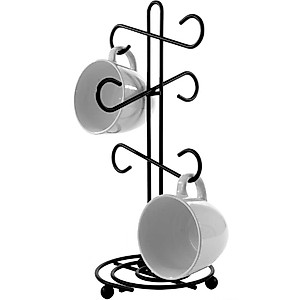 Spectrum Diversified Traditional Kitchen Countertop Mug Tree, Mug & Teacup Rack Bar & Kitchen, Coffee Corner Cup Storage, 6, Black