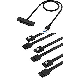 SABRENT USB 3.0 to SSD / 2.5-Inch SATA I/II/IIIHard Drive Adapter + 3 Pack SATA III (6 Gbit/s) Straight Data Cable with Locking Latch