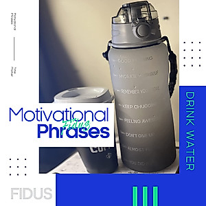 Fidus Large Half Gallon/64OZ Motivational Water Bottle with Paracord Handle & Removable Straw - BPA Free Leakproof Water Jug with Time Marker to Ensure You Drink Enough Water Daily-White/Gray