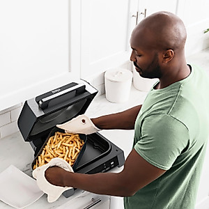 Ninja DG551 Foodi Smart XL 6-in-1 Indoor Grill with Air Fry, Roast, Bake, Broil, & Dehydrate, Foodi Smart Thermometer, 2nd Generation, Black/Silver (Renewed)