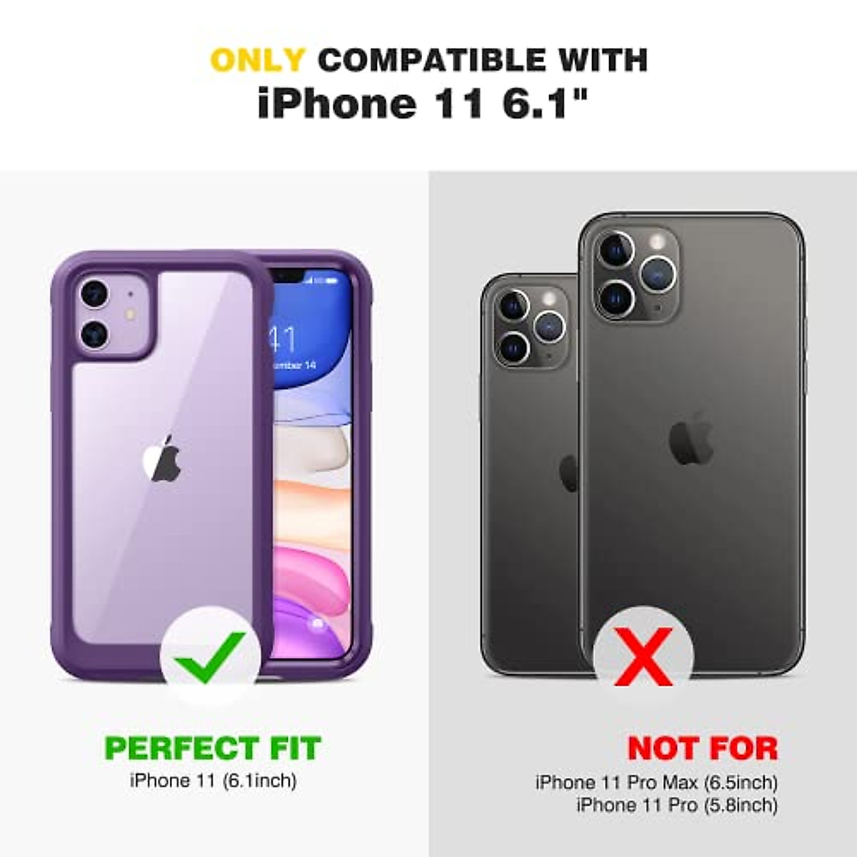 Diaclara Compatible with iPhone 11 Case, Full Body Rugged Case with Built-in Touch Sensitive Anti-Scratch Screen Protector, Soft TPU Bumper Case Clear Compatible with iPhone 11 6.1" (Purple and Clear)