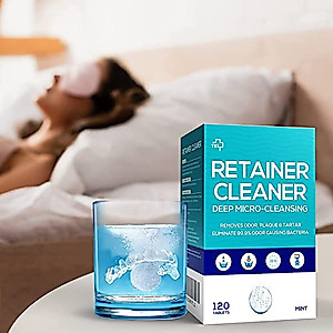 Retainer & Denture Cleaner Tablets 120 Pcs (4 Months Supply) - Retainer Cleaner Tablet for Retainers, Dentures, Night & Mouth Guard, Removable Dental Appliance, Removes Stains & Plaque, Mint Flavor