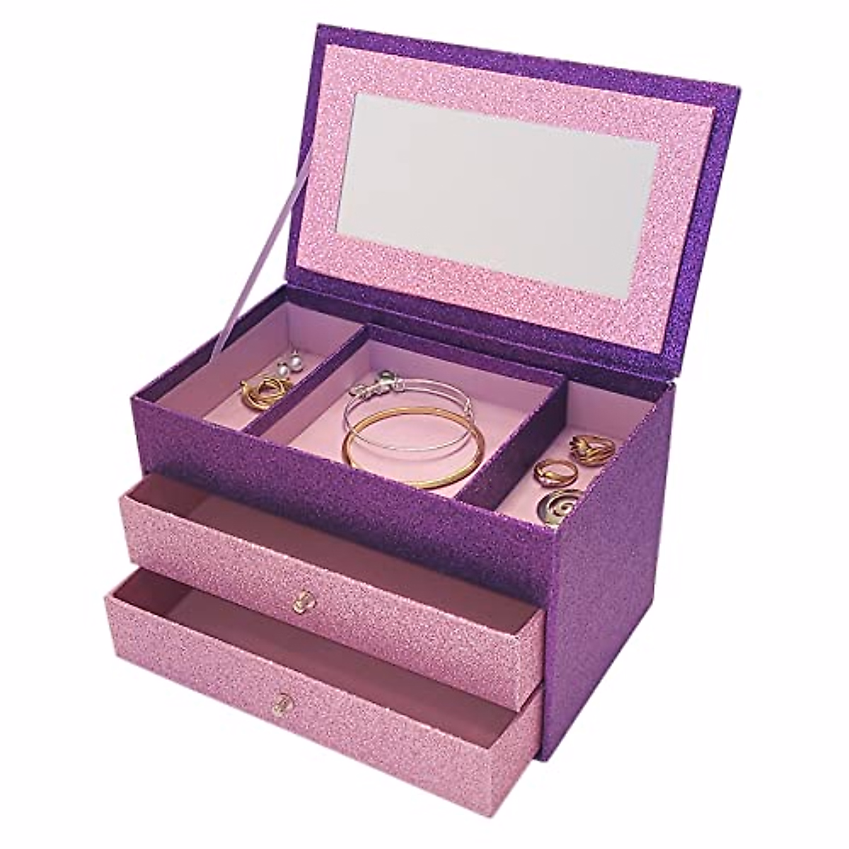 Sparkle Glamour Jewelry Box Organizer (Purple with pink drawers)