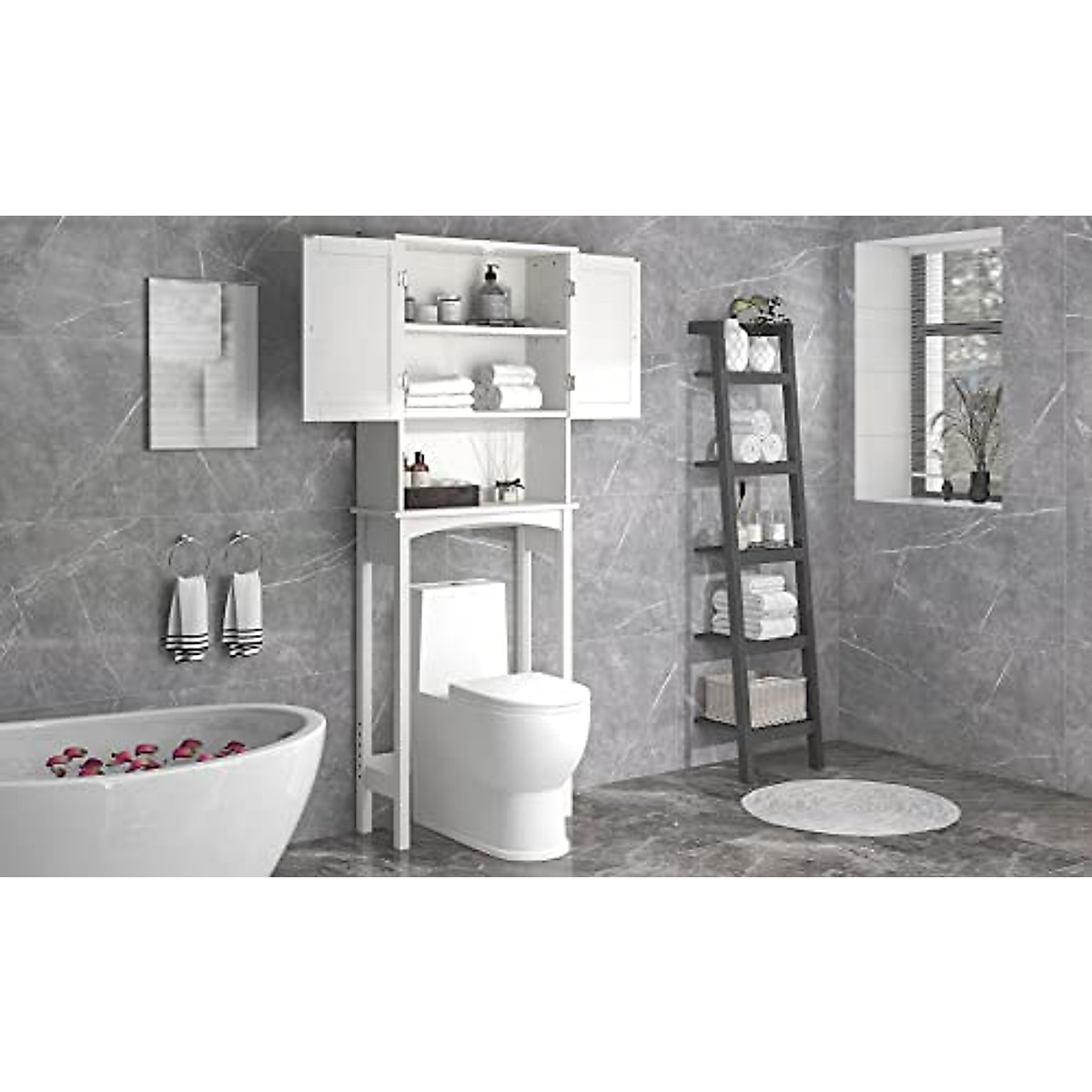 MENGK Over-The-Toilet Bathroom Cabinet with Shelf and Two Doors Space-Saving Storage, Easy to Assemble, White