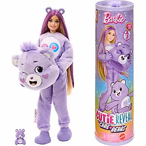 Barbie Cutie Reveal Doll & Accessories, Care Bears Series with Share Bear Costume & 10 Surprises Including Color Change & Mini Bear