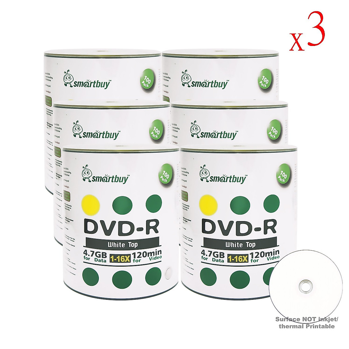 Smart Buy 1800 Pack DVD-R 4.7gb 16x White Top Blank Data Video Movie Record Disc, 1800 Disc 1800pk