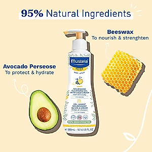 Mustela Baby Nourishing Cleansing Gel – Hair & Body Wash for Dry Skin - with Natural Avocado, Cold Cream & Beeswax - 10.14 fl. oz.