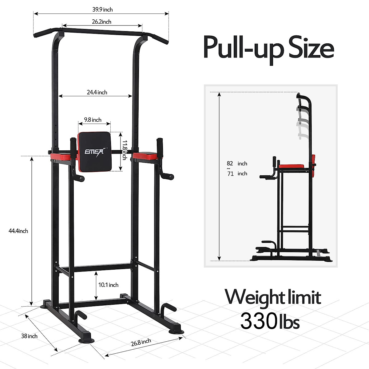 Emer Power Tower Pull Up Bar Workout Dip Station,Multi-function Home Gym Strength Training Fitness Equipment (black)