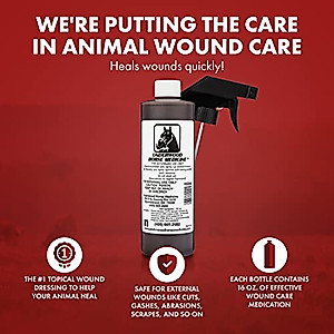 Topical Wound Spray Refill Bottle with Spray Trigger 16 oz - Wound Care Spray for Faster Healing of Scrapes, Cuts, and Wounds - Spray Solution for Equine, Pets, and Other Farm Animals