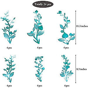 24 pcs Teal Blue Leaf Decorations for Spring Party Garland Hanging Leaves Greenery Vines Banner Backdrop Wall Decals for Birthday Anniversary Wedding Bridal Baby Shower Engagement