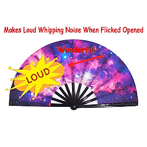 Amajiji Large Galaxy Folding Fan, Chinease/Japanese Folding Nylon-Cloth Hand Fan, Hand Folding Fans for Women/Men, Hand Fan Festival Gift Fan Craft fan Folding Fan Dance Fan (AM2)