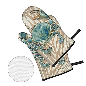 Oven Mitts and Pot Holders Sets of 4,Nautical Ocean Animal Sea Underwater Submarine Blue Crab Fantastic,Oven Mitts Heat Resistant Oven Gloves Set Potholders for Kitchen Baking Grilling