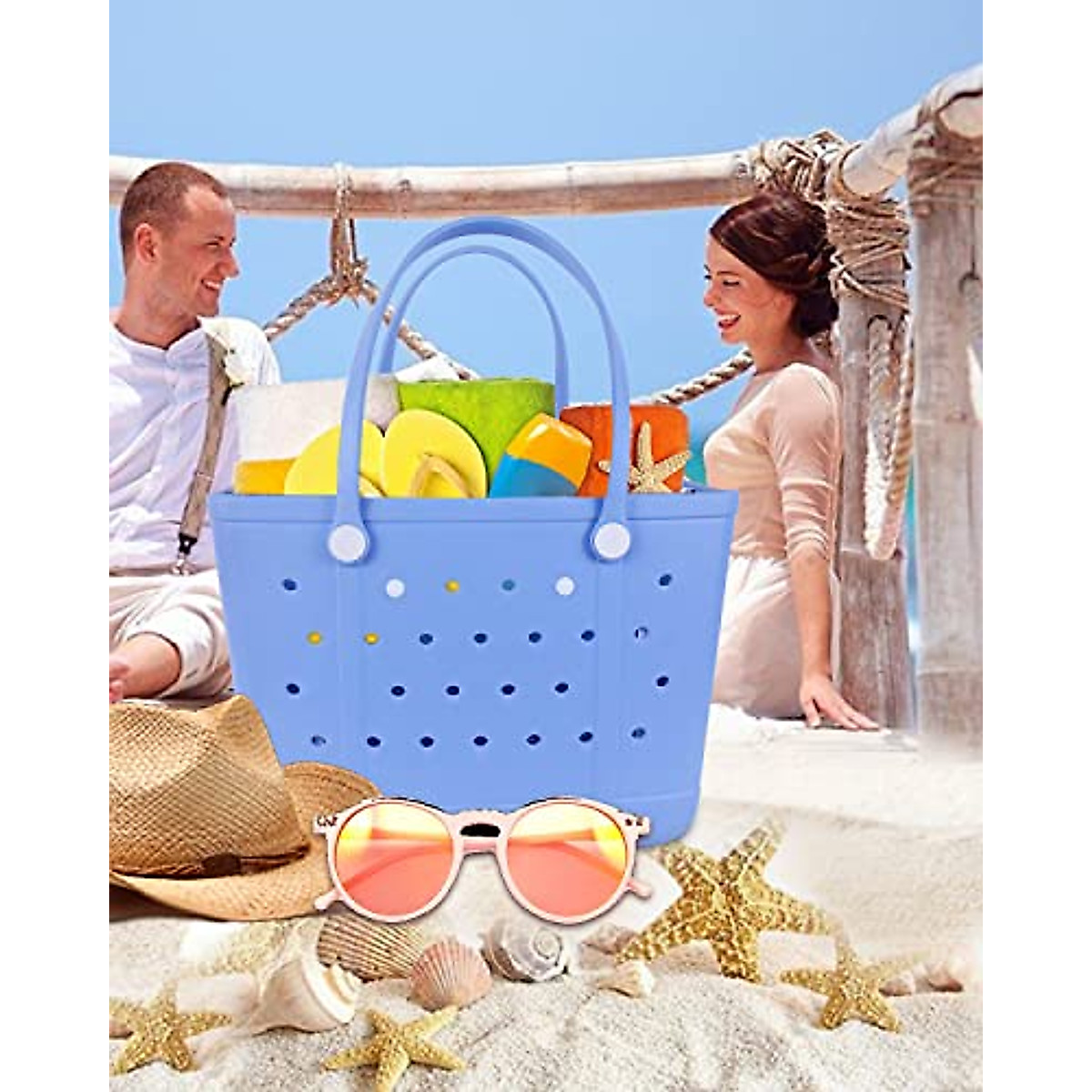 Addoklm Large Lightweight Rubber Beach Bag & Blue Tote Bags