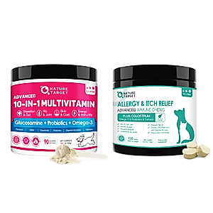 Dog Vitamins Powder, Probiotics & Digestive Enzymes for Gut Health, Dog Allergy Relief Freeze Dried Chews, with Probiotics, Colostrum, Anti Itch & Seasonal Allergies & Scratching
