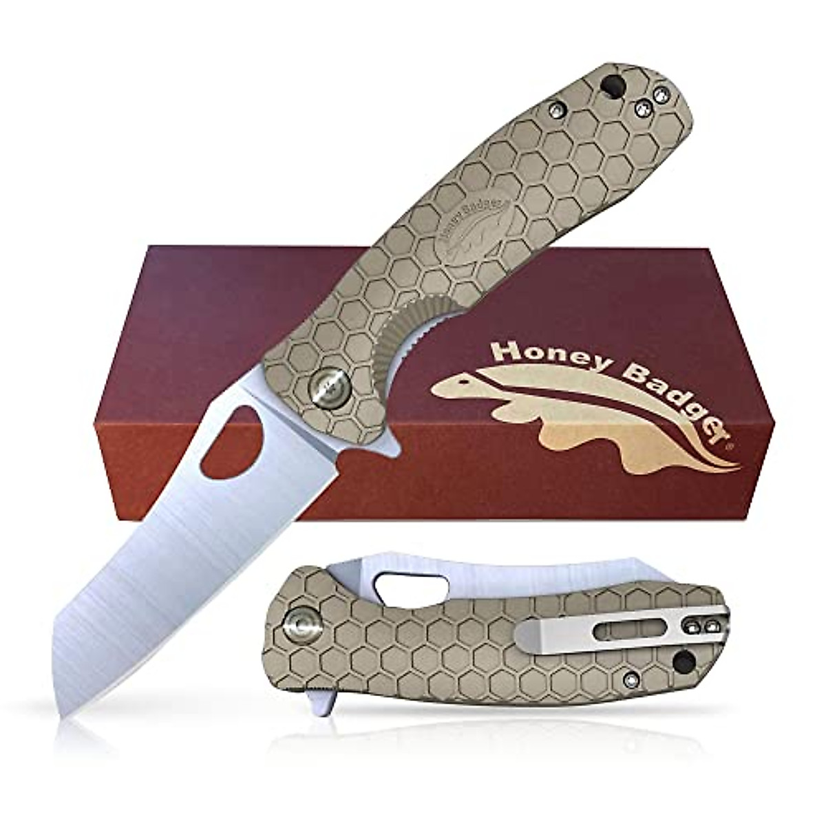 Western Active Honey Badger Small Pocket Knife EDC Wharncleaver Folding Utility Knife 2.75" Steel Blade for Everyday Carry, Reversible Pocket Clip - (2.6oz) Wharncleaver Small Tan HB1046