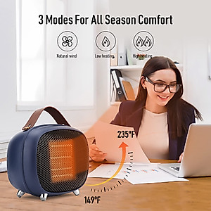 Small Space Heater Fan Portable Electric Space Heater for Bedroom with Tip-Over & Overheat Protection Mini Ceramic Heater for Office Desk Indoor Use