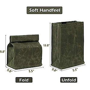 Kaaltisy Waxed Canvas Lunch Bags Work Lunch Box Eco-friendly Reusable Lunch Bag with Hook and Loop Closure, Green, Soft Handfeel