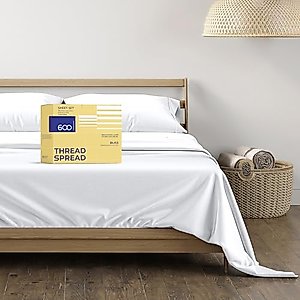 THREAD SPREAD 100% Egyptian Cotton Sheets Queen Size - 600 Thread Count Sheets Queen, 4 PC White Luxury Sheets Queen Size, Extra Soft, Cooling Sateen Weave Deep Pocket Sheet, Fits Mattress upto 18"