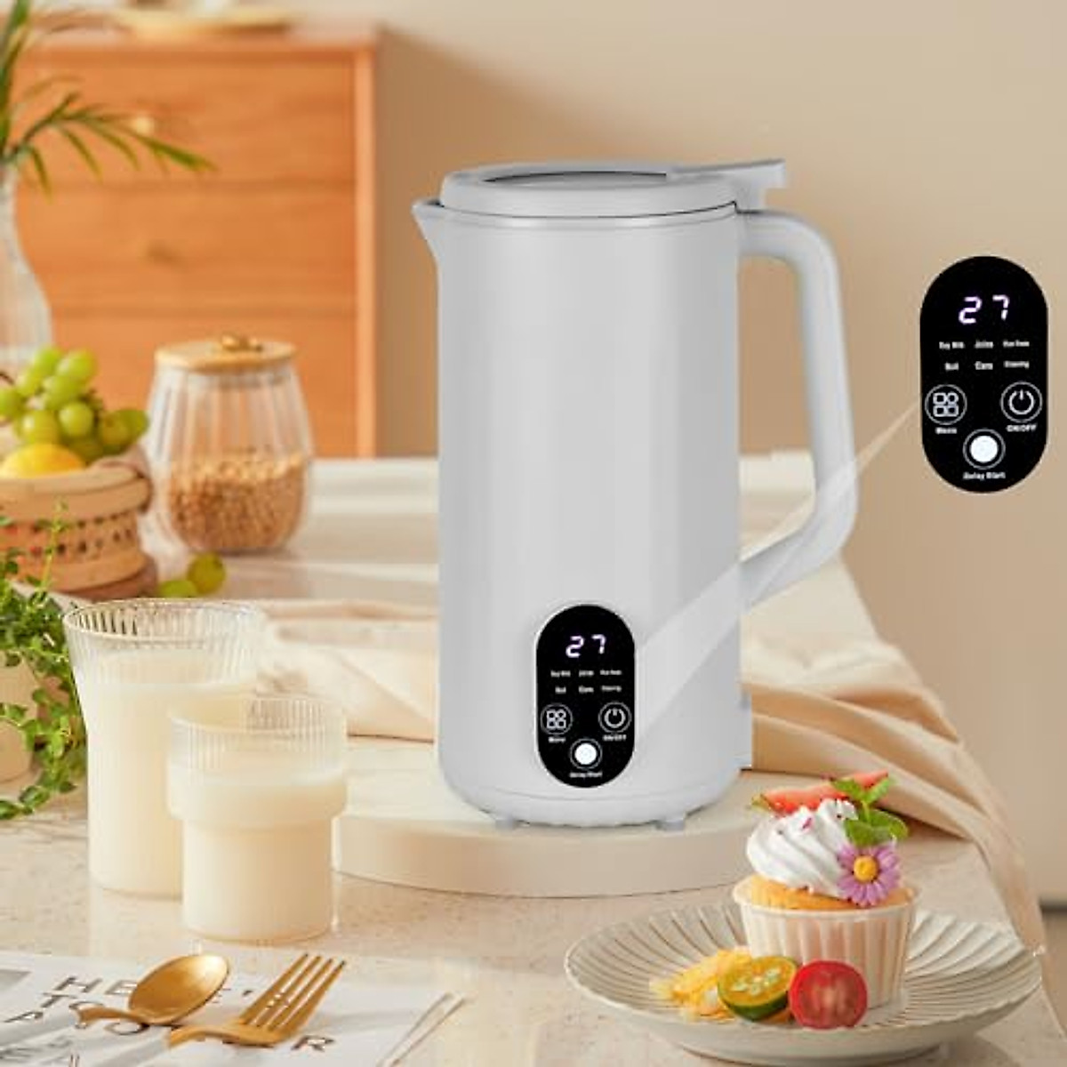 Automatic Soy and Nut Milk Maker,27oz/800ml,Food Processor,Rice Paste,Juice,Baby Food Hot Blender, Smoothie,Corn,Crushing Ice,Delay Start/Keep Warm & BPA Free (White)