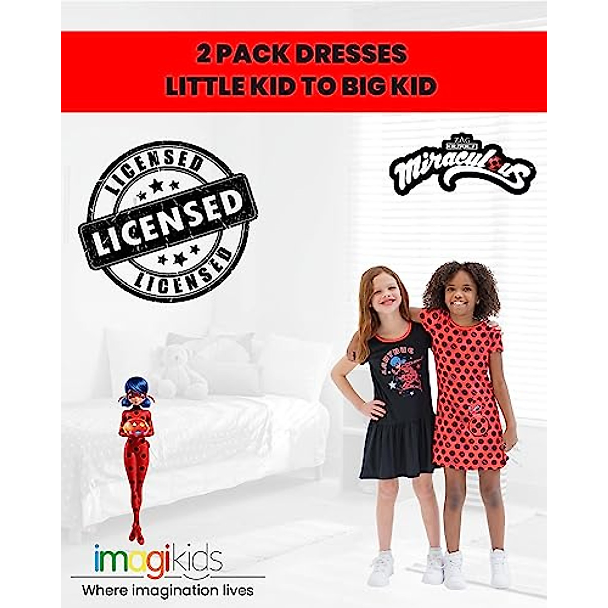 Miraculous Ladybug Little Girls 2 Pack Short Sleeve Dresses Black 6-6X