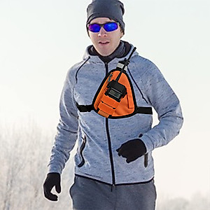 LSENG Radio Chest Harness Shoulder Radio Holster Chest Pack Adjustable Single Radio Pouch Two-Way Radio Holster for Motorola Radios and BAOFENG Walkie Talkies etc. (Orange)